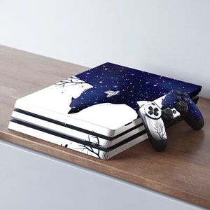 PS4 Skin White Blue Ps4 Pro Slim Fat Vinyl Sticker Wolf Stars Night ...