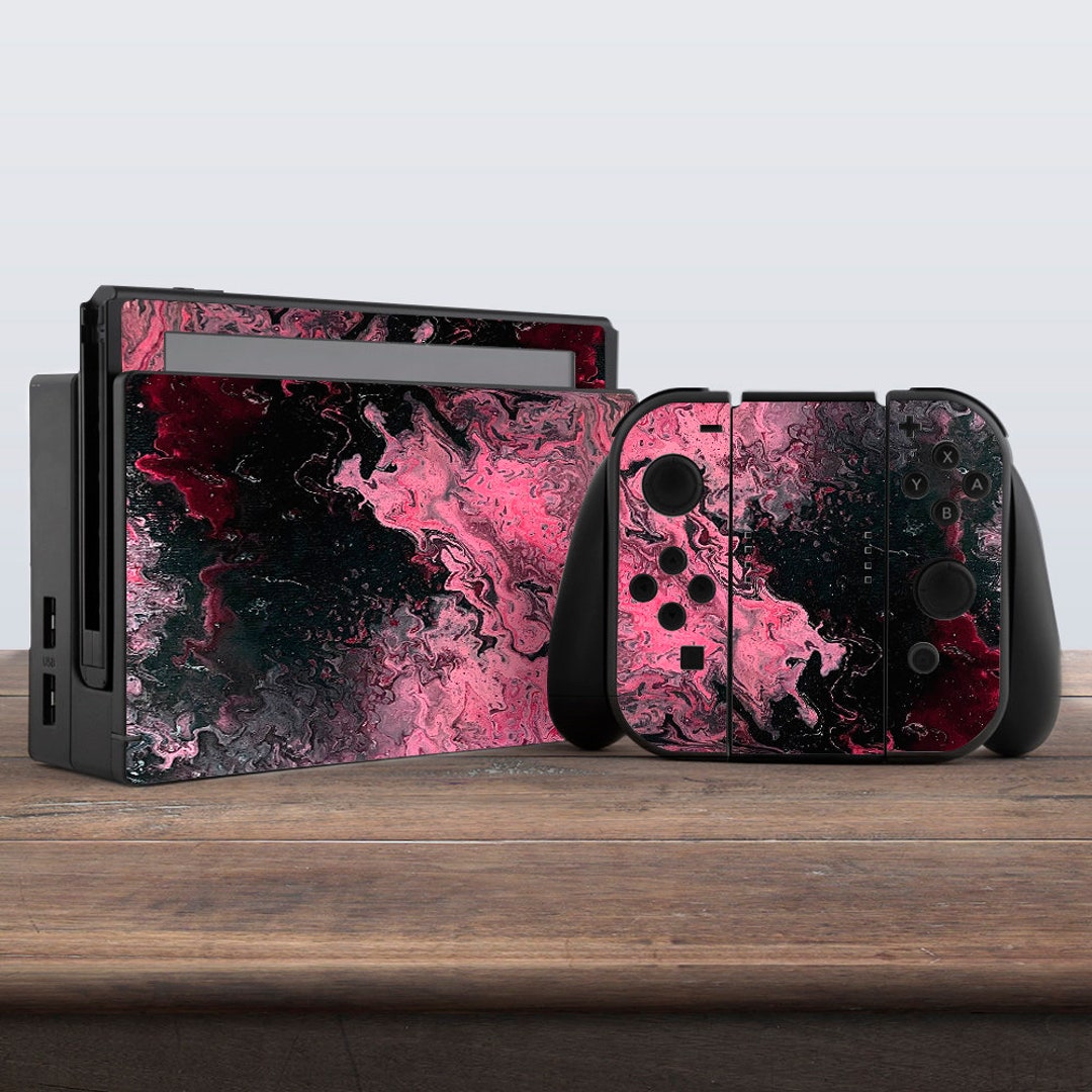 Black Pink Wave Nintendo Switches Accessories Nintendo Switches Skin Abstract Watercolor Sticker ...