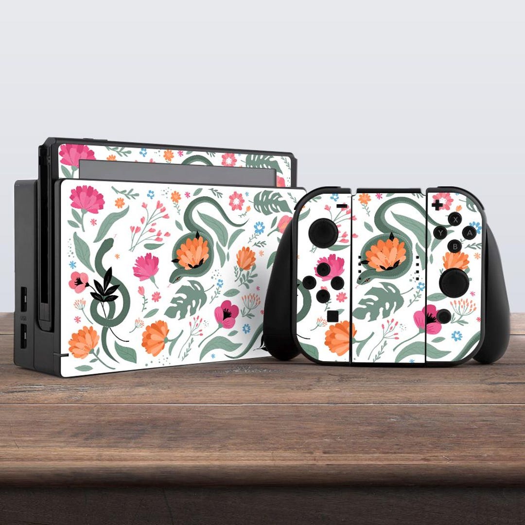 Cute Pink Flowers Orange Flower Art Snake Print Cover Nintendo Switches ...