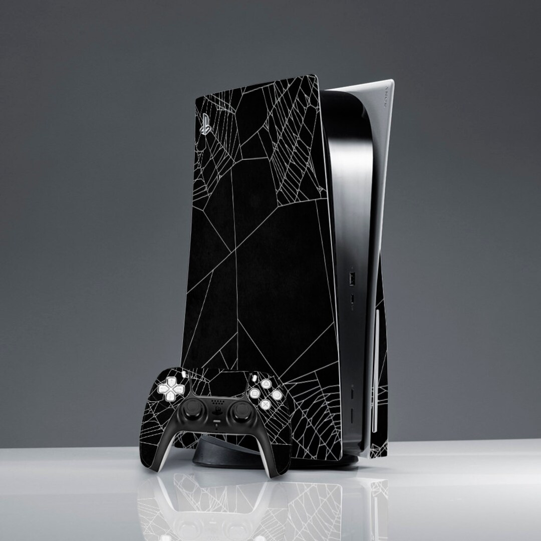 PS5 Skin Black Playstation 5 Skin Spider White Web Console and ...