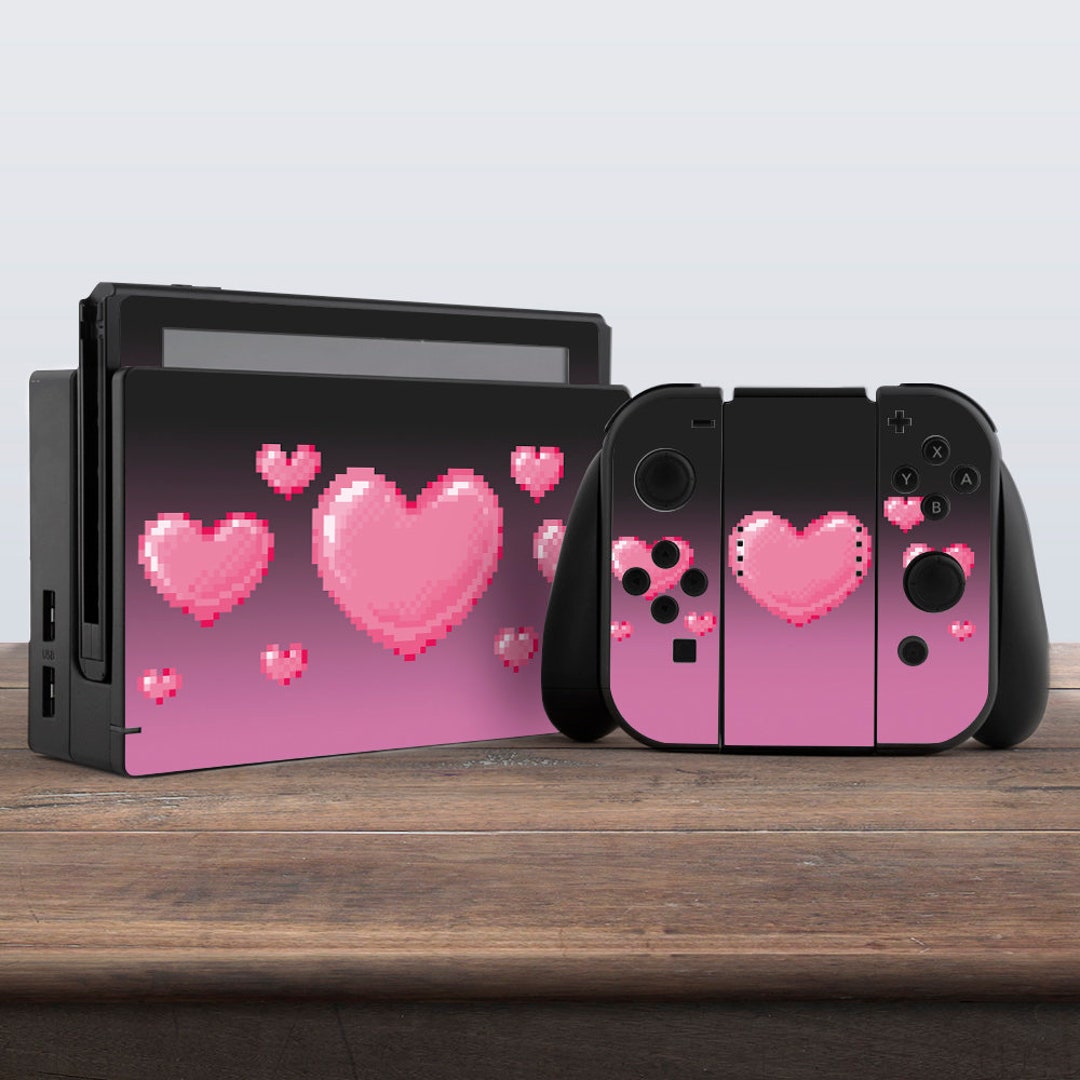 Pixel Art Skin Sticker Decal Pink Heart Print Nintendo Switches Skin Valentines Day Gift ...