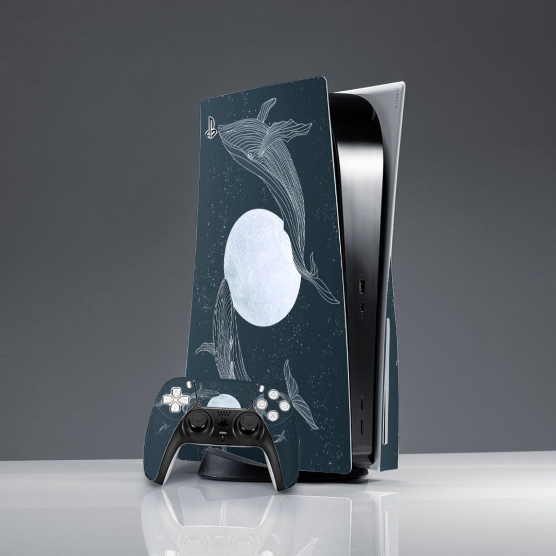 Aesthetic Blue Whale PS 5 Moon Art Sticker Decal Dark Blue Skin Amarine ...