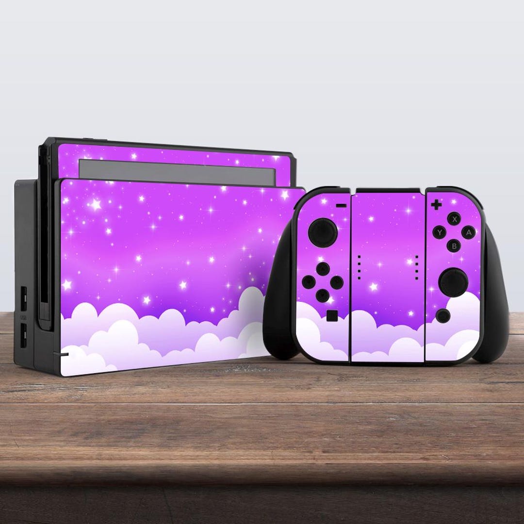 Pink Purple Sky Nintendo Switches Skin Cute White Stars Art Sticker ...