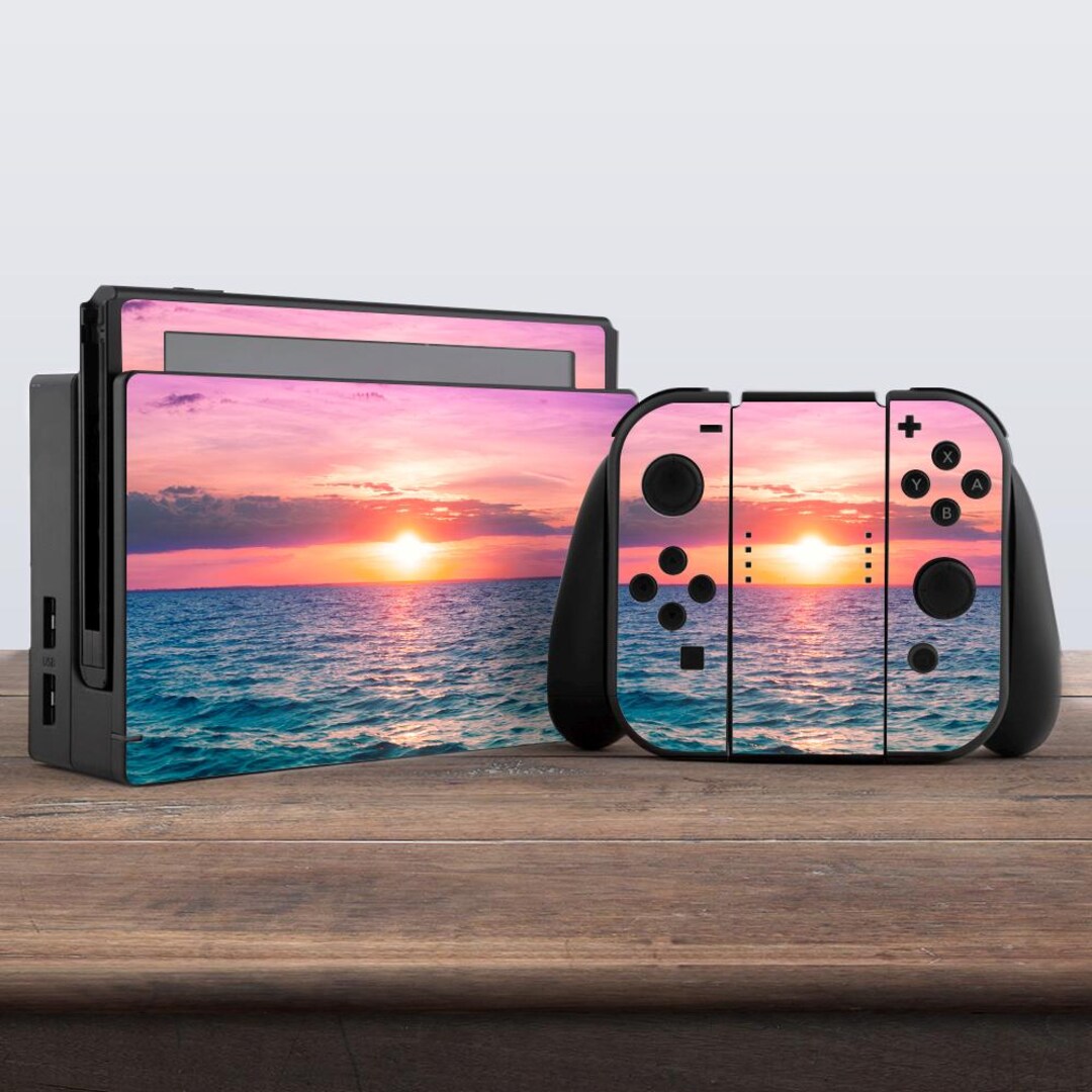 Nintendo Skin Ocean Sunset Print Cover Sticker Decal Pink Blue Art ...