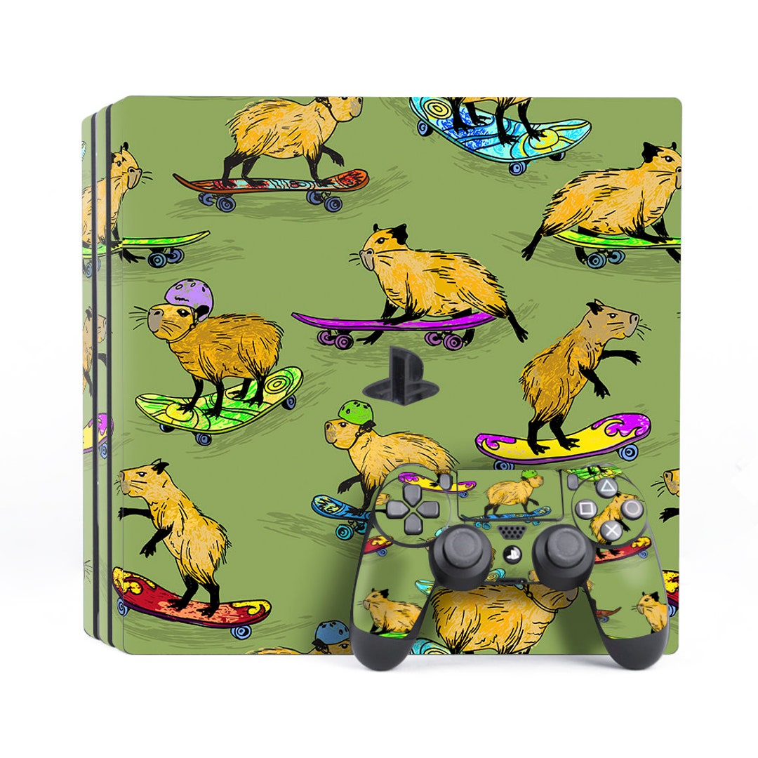 Capybara Art Skin PS 4 Sticker Funny Animal Print Ps Skin Dark Green ...