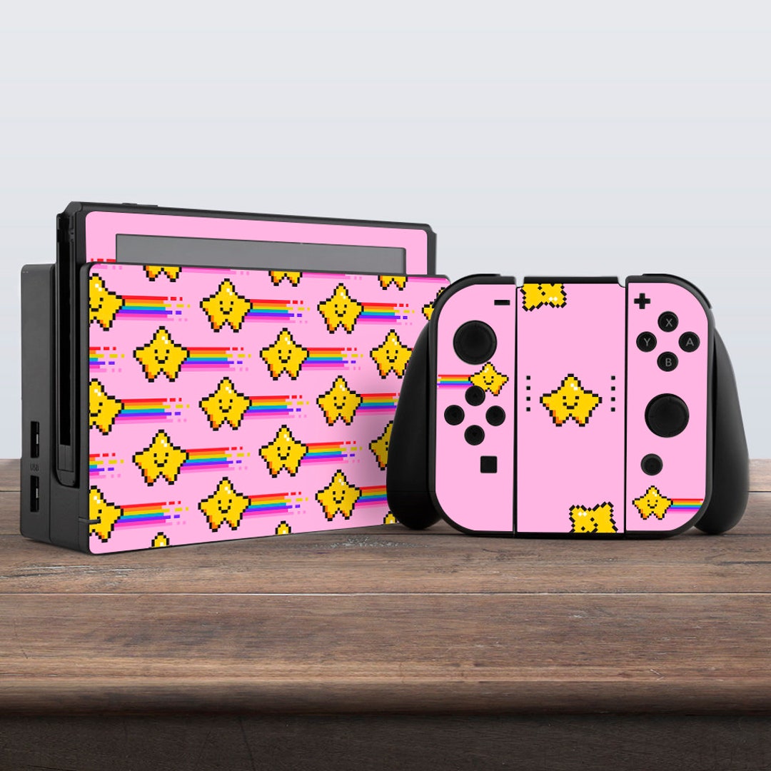 Pixel Art Skin Nintendo Switcht Skin Funny Rainbow Print Yellow Stars ...