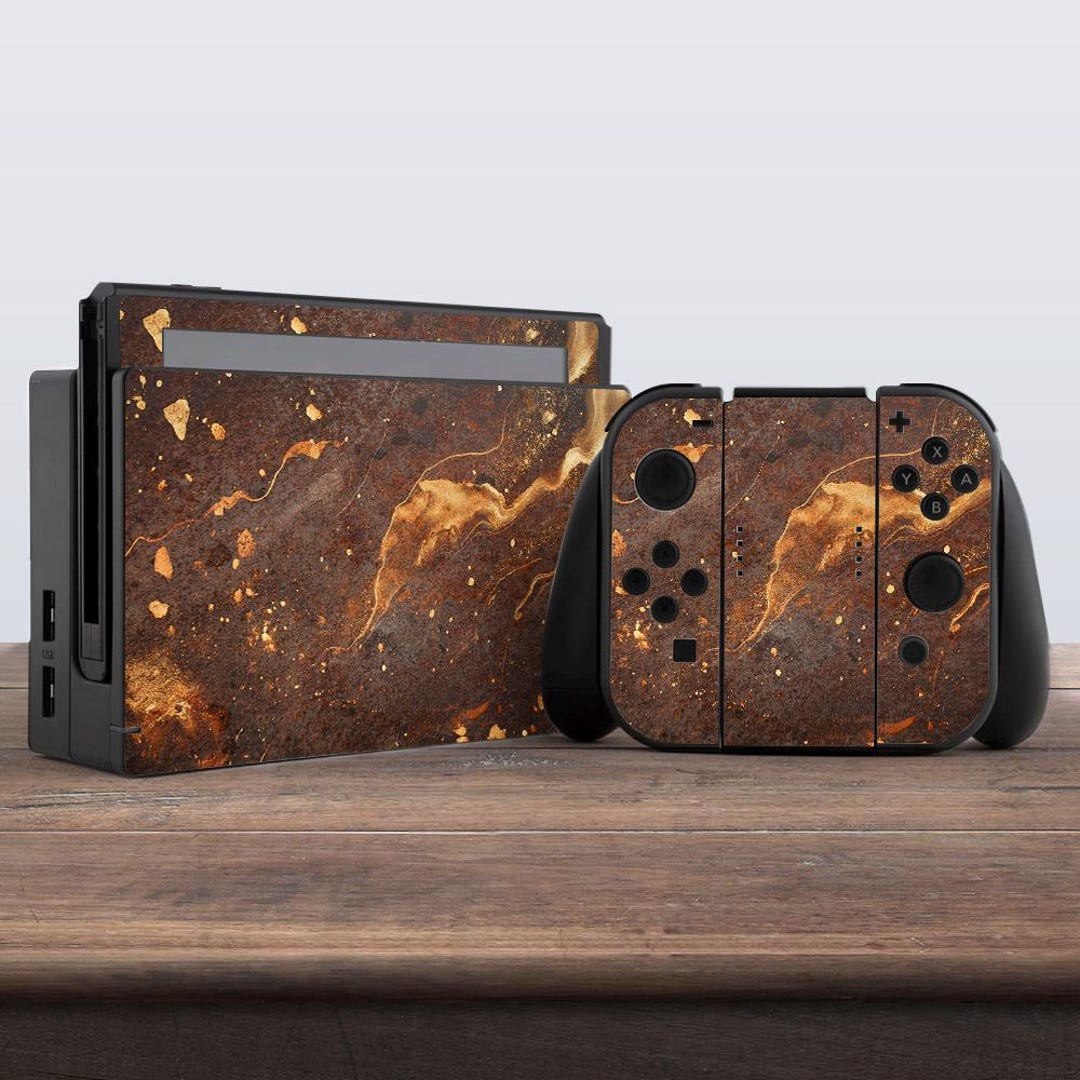 Brown Stone Print Watercolor Wave Marble Print Skin Nintendo Switches ...