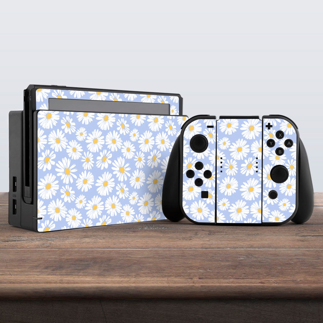 Cute Daisy Print Nintendo Skin Blue Floral Skin Switch Joy Con Skin ...