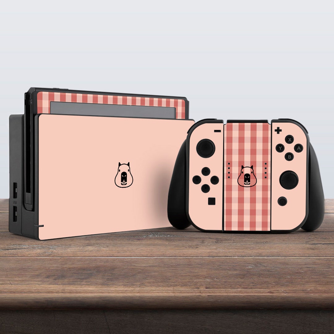 Cute Checkered Art Nintendo Switches Skin Funny Capybara Rt Light Pink ...