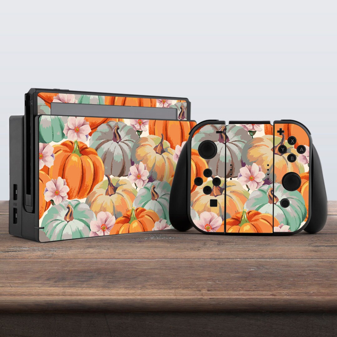 Cute Pumpkin Art Nintendo Switches Skin Floral Skin Fall Switch Joy Con ...
