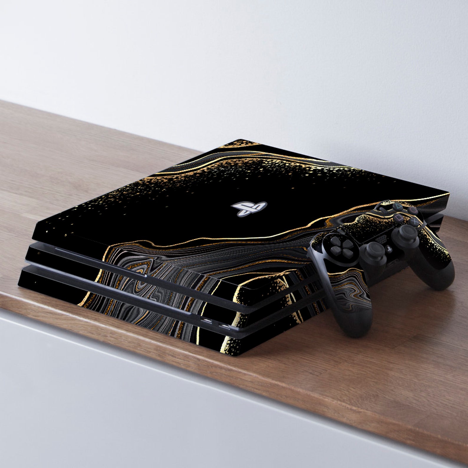 PS4 skin black ps4 pro slim fat vinyl sticker gold line | Etsy
