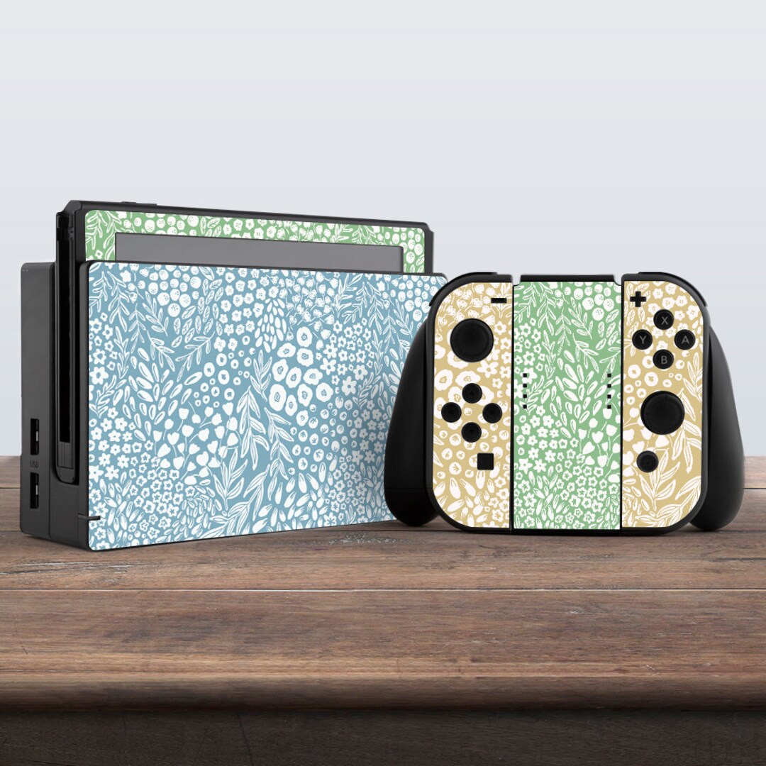 Cute Little Flowers Nintendo Switches Skin Blue Green Beige Switch Joy ...