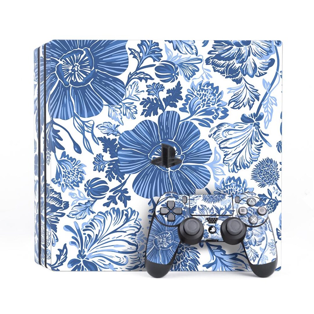 Ethnic Pattern Cute Blue Flowers Oriental Drawing Sticker Decal PS 4 ...