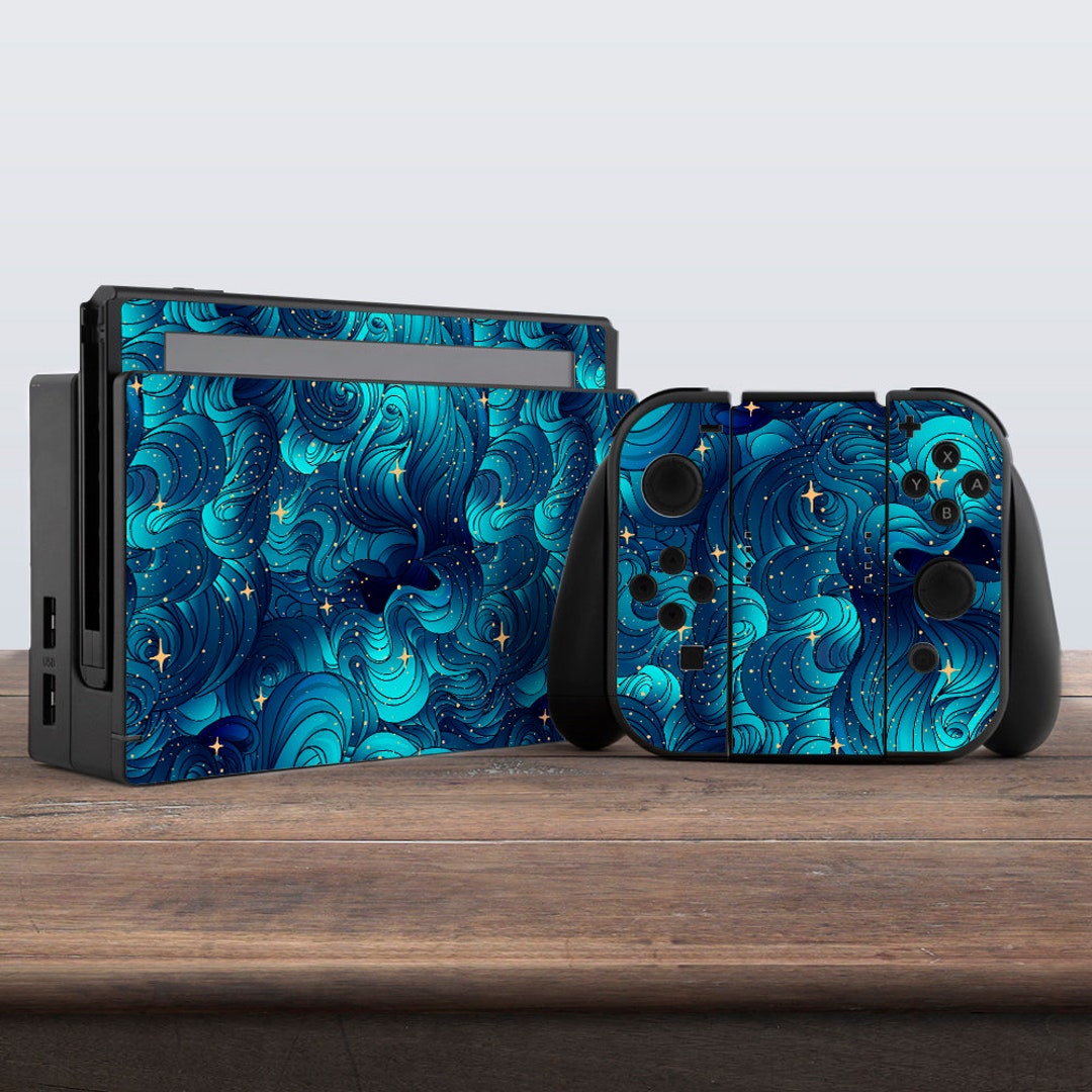 Blue Wave Art Sticker Decal Nintendo Switches Skin Yellow Stars Print ...
