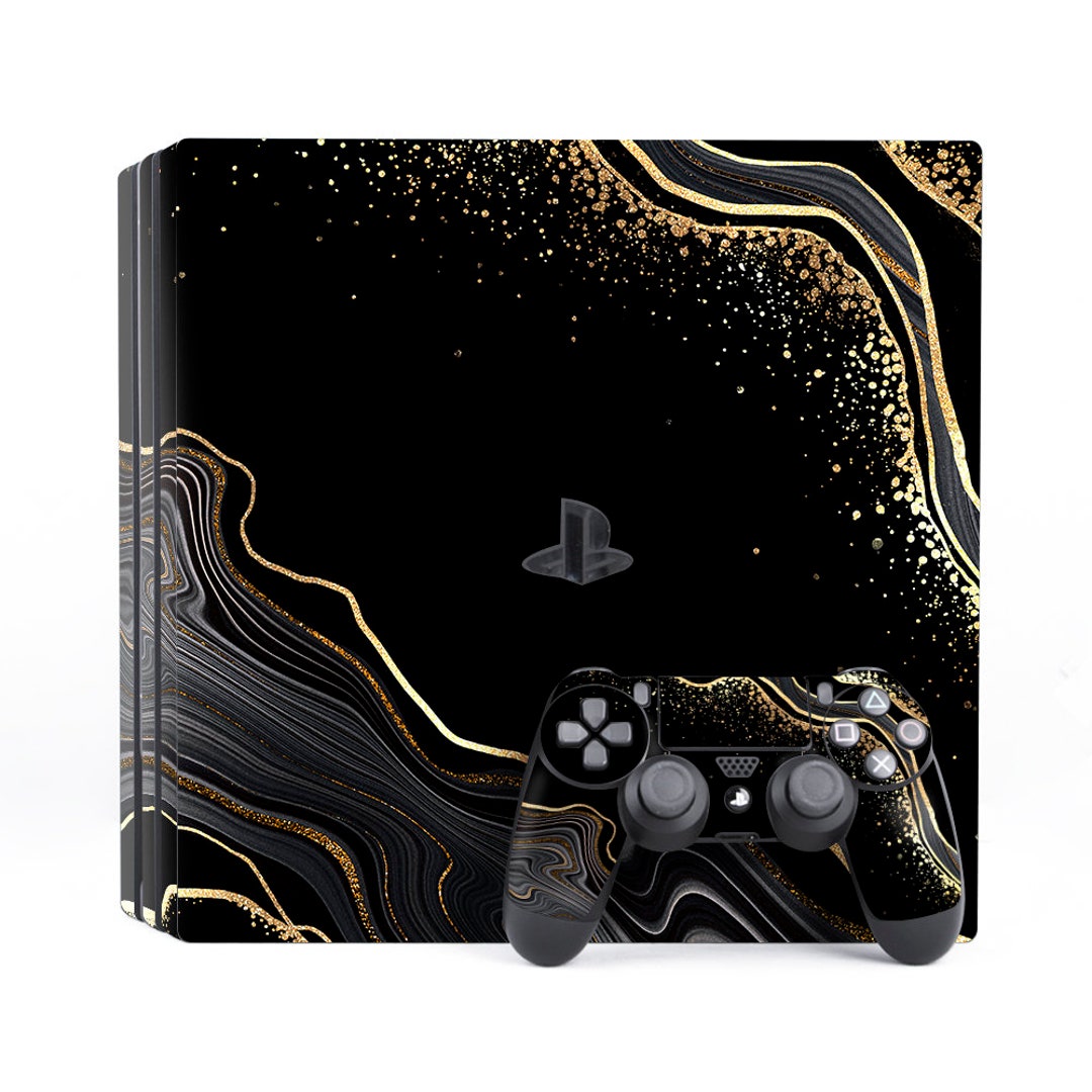 PS4 Skin Black Ps4 Pro Slim Fat Vinyl Sticker Gold Line Abstract Art ...