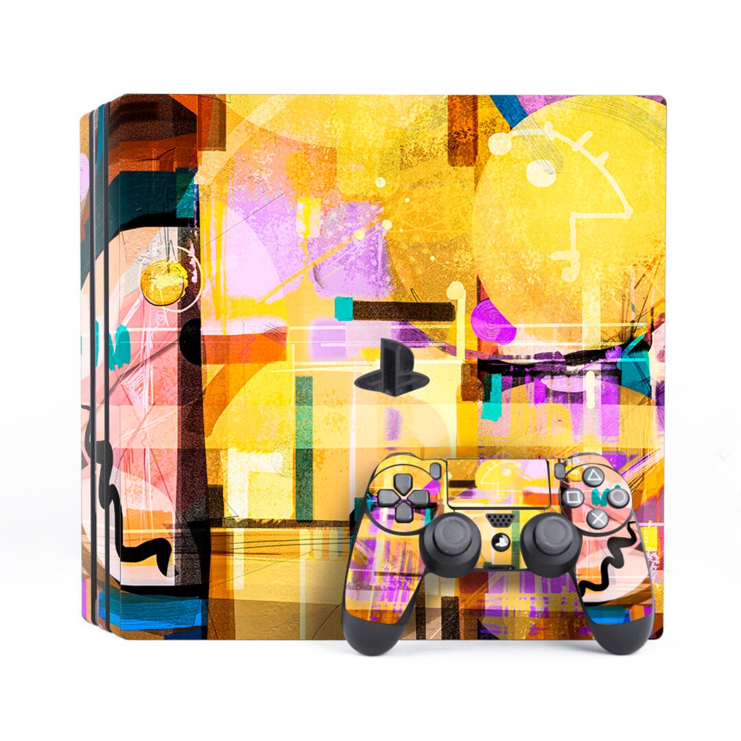 Abstract Yellow Painting PS4 Pro Ps Skin Grunge Modern Art Skin Sticker ...