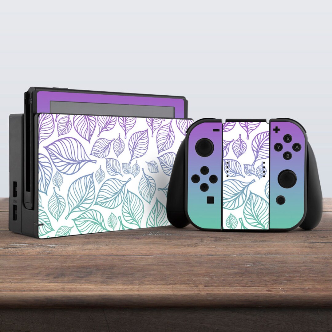 Nintendo Skin Floral Purple Blue Gradient Simple Leaves Art Switches Accessories Sticker Decal ...