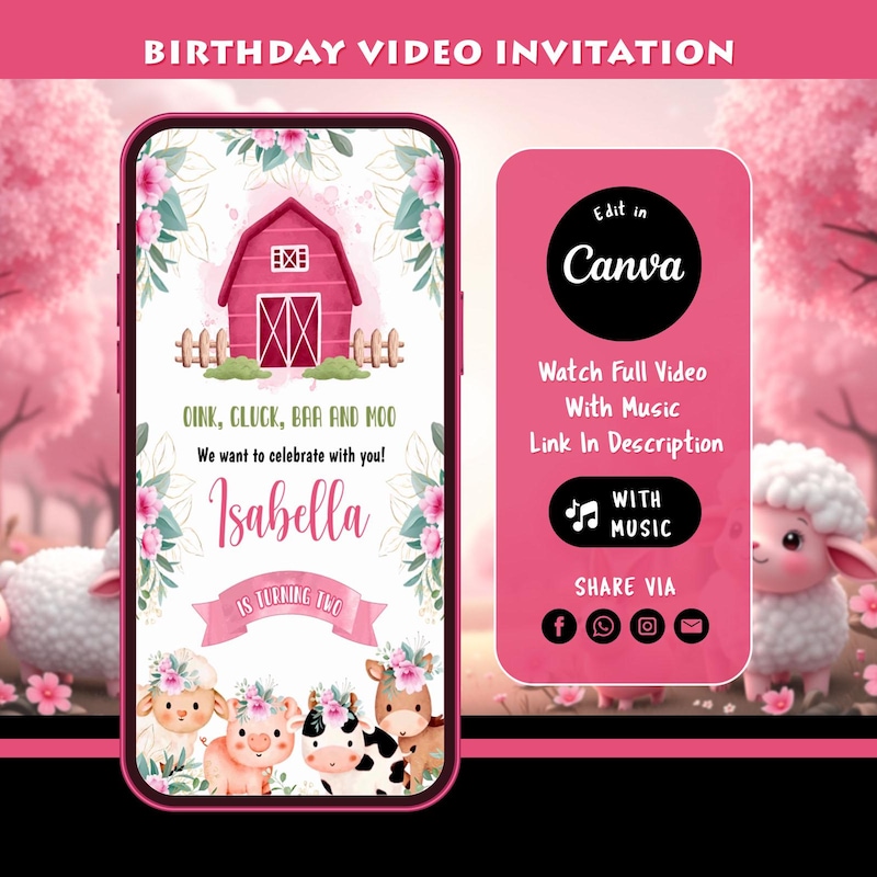 Pink Farm Birthday - Etsy