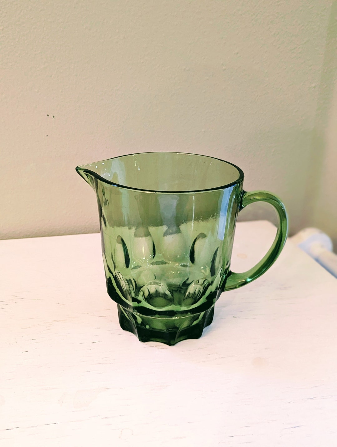 Fun Vintage Green Glass Pitcher - Etsy