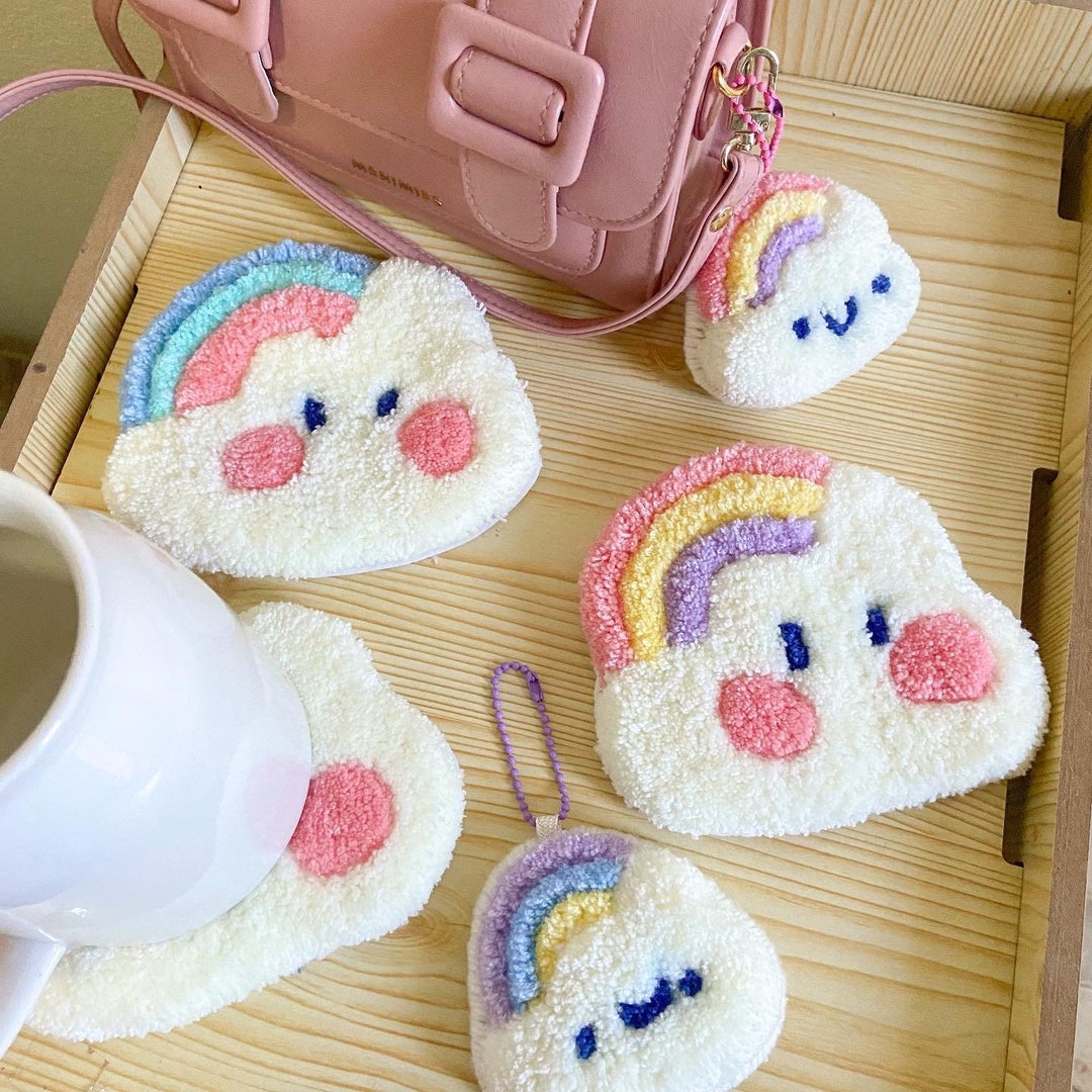 Cloud With Rainbow Tufting Punch Needle Cute Key Ring Key - Etsy