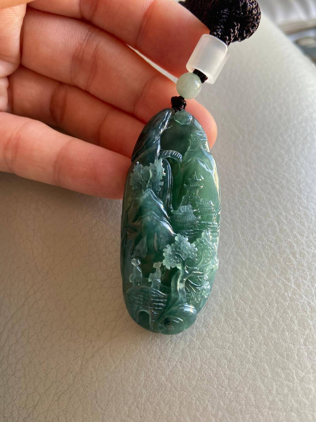 Carved Landscape Jadeite Jade Pendant, Chinese Style Scenery, Bridge ...