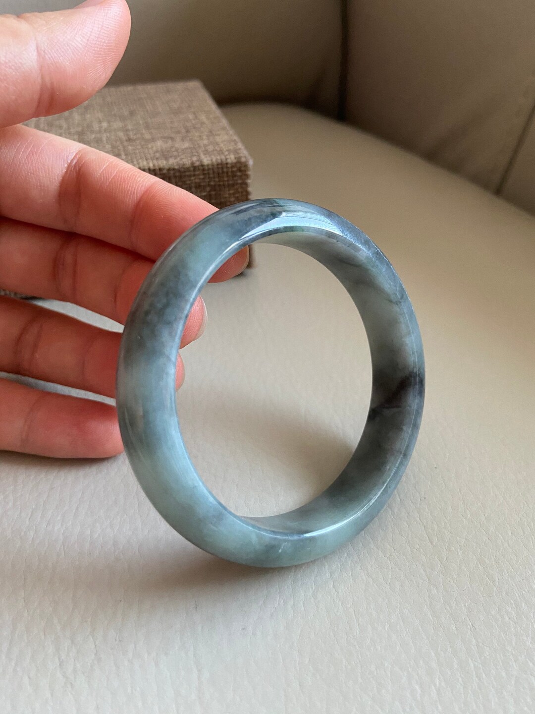 Jade Bangle 56.3mm (2.22"), Round Shape, Gray & Light Ight Green ...