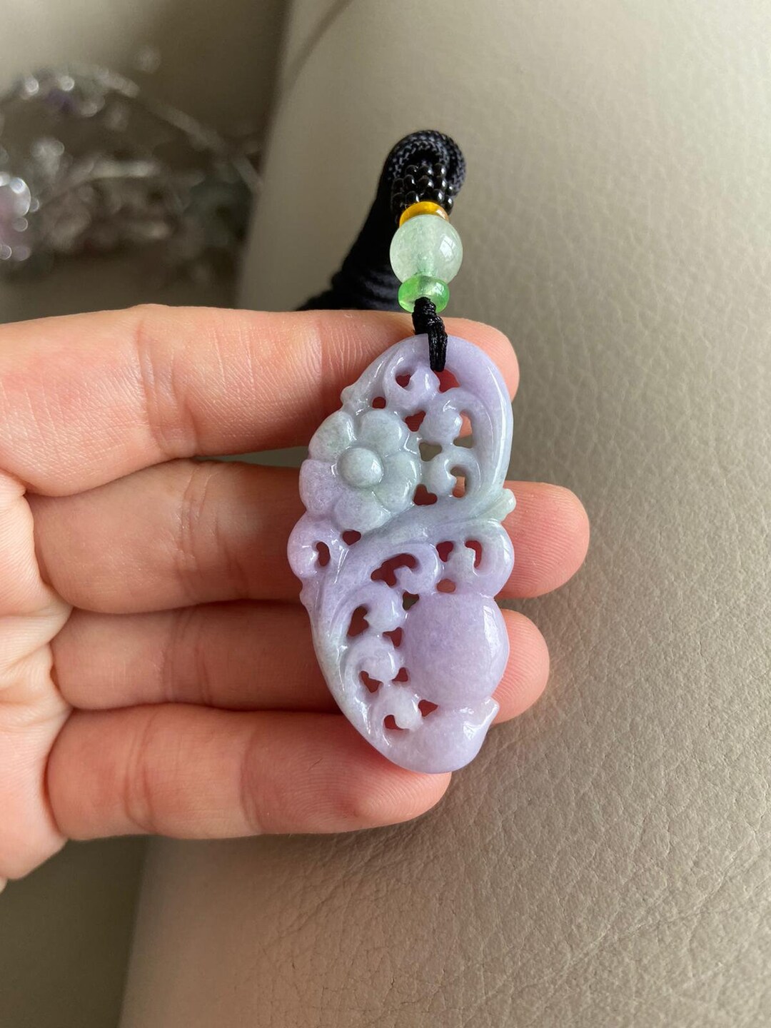 Antique Style Flower Pattern Jadeite Jade Pendant, Light Lavender ...