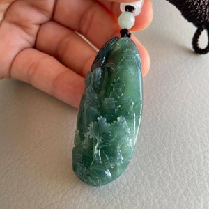 Carved Landscape Jadeite Jade Pendant, Chinese Style Scenery, Bridge ...