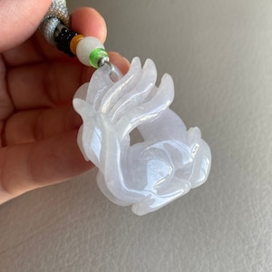 Nine-tailed Fox Jadeite Jade Pendant for Necklace, Light Green & White ...
