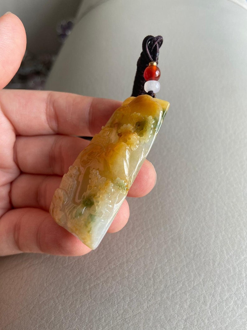 Carved Landscape Jadeite Jade Pendant, Chinese Style Scenery, Bridge ...