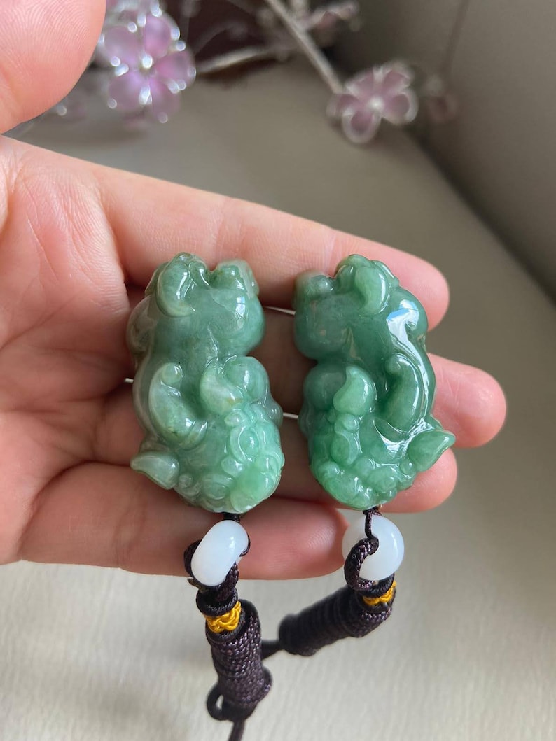Chinese Pixiu 貔貅 Jadeite Jade Pendants Pair Green Natural - Etsy