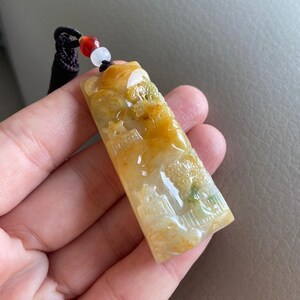 Carved Landscape Jadeite Jade Pendant, Chinese Style Scenery, Bridge ...