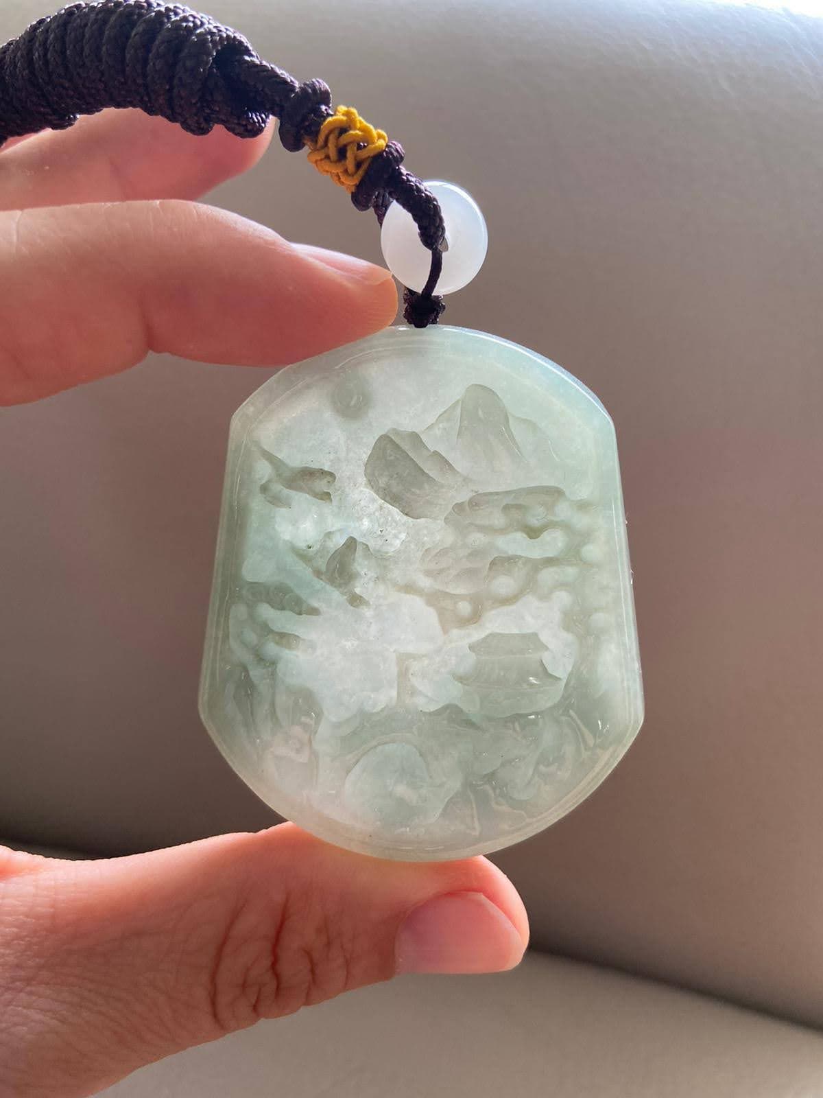 Carved Landscape Jadeite Jade Pendant, Chinese Style Scenery, Bridge ...