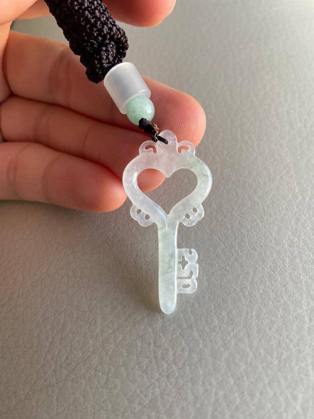 Key Shape Jadeite Jade Pendant, With Necklace, Colourless, Certified ...