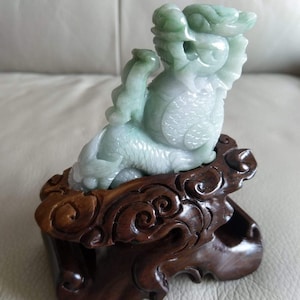 Chinese Dragon Jadeite Jade Statue With Wooden Base, Natural Grade A ...