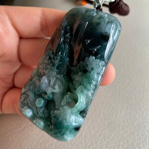 Carved Landscape Jadeite Jade Pendant, Green, Bridge Mountain Tree ...