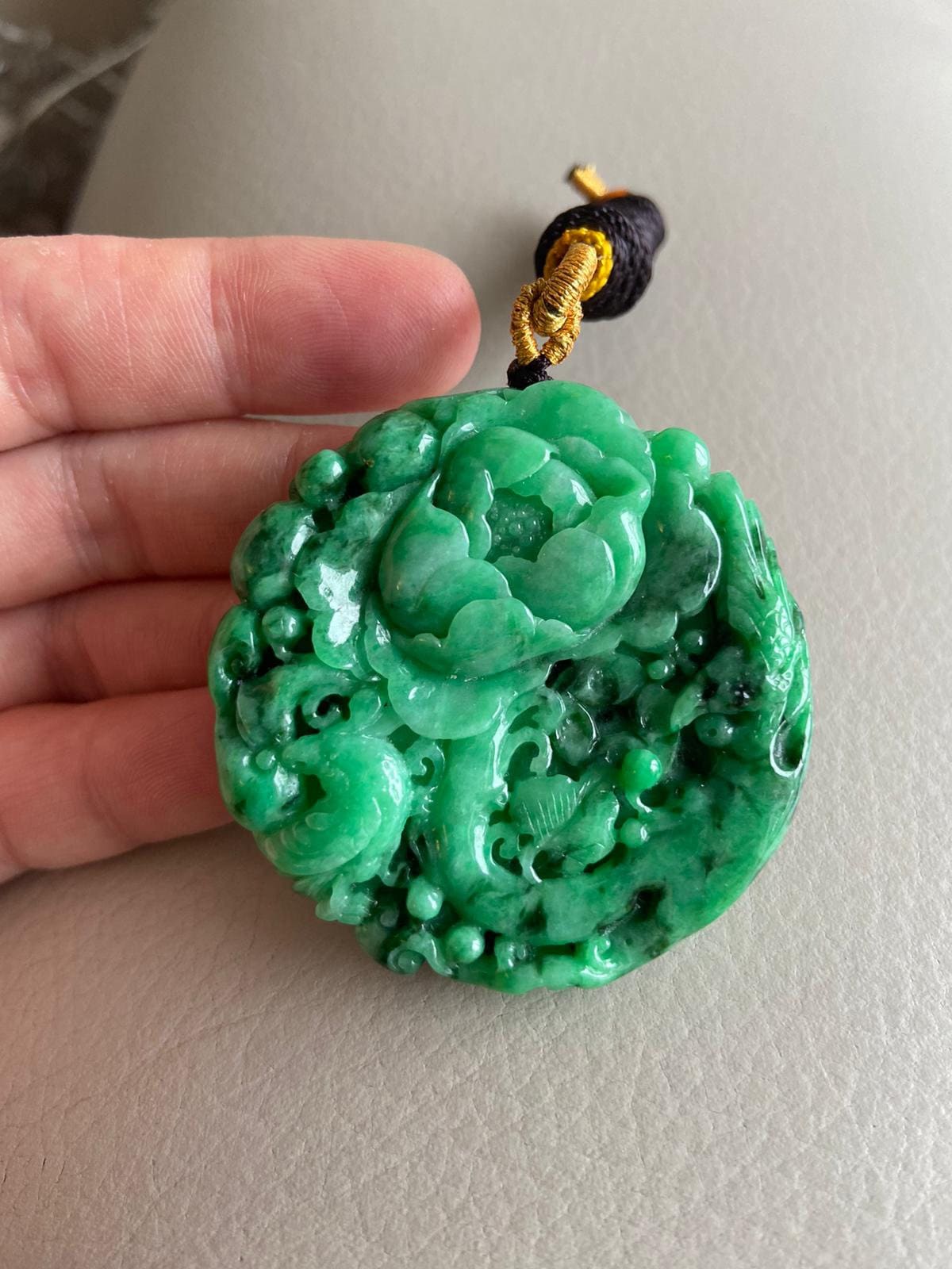 Flower & Bird Jadeite Jade Pendant, Light Green, Natural Grade A Jade ...