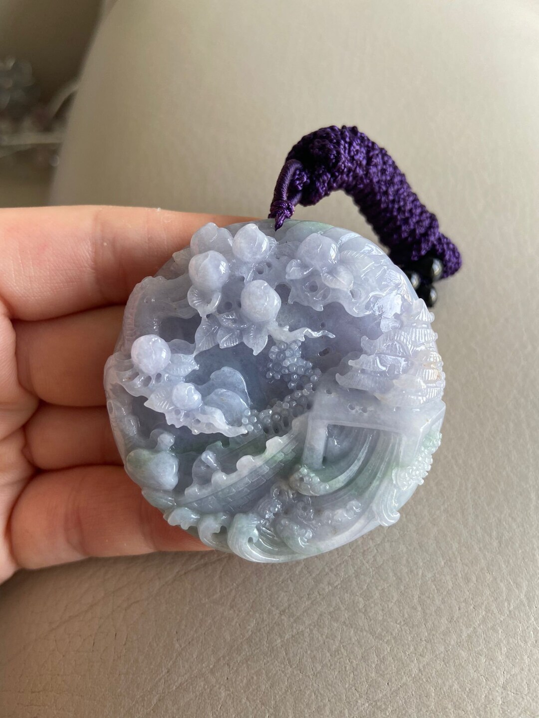 Carved Landscape Jadeite Jade Pendant, Chinese Style Scenery, Bridge ...