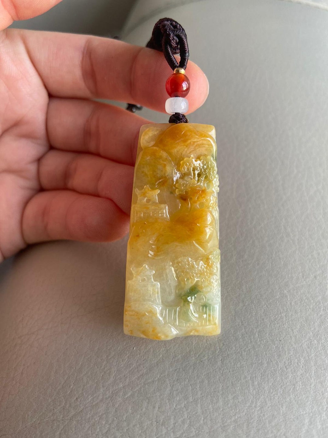 Carved Landscape Jadeite Jade Pendant, Chinese Style Scenery, Bridge ...