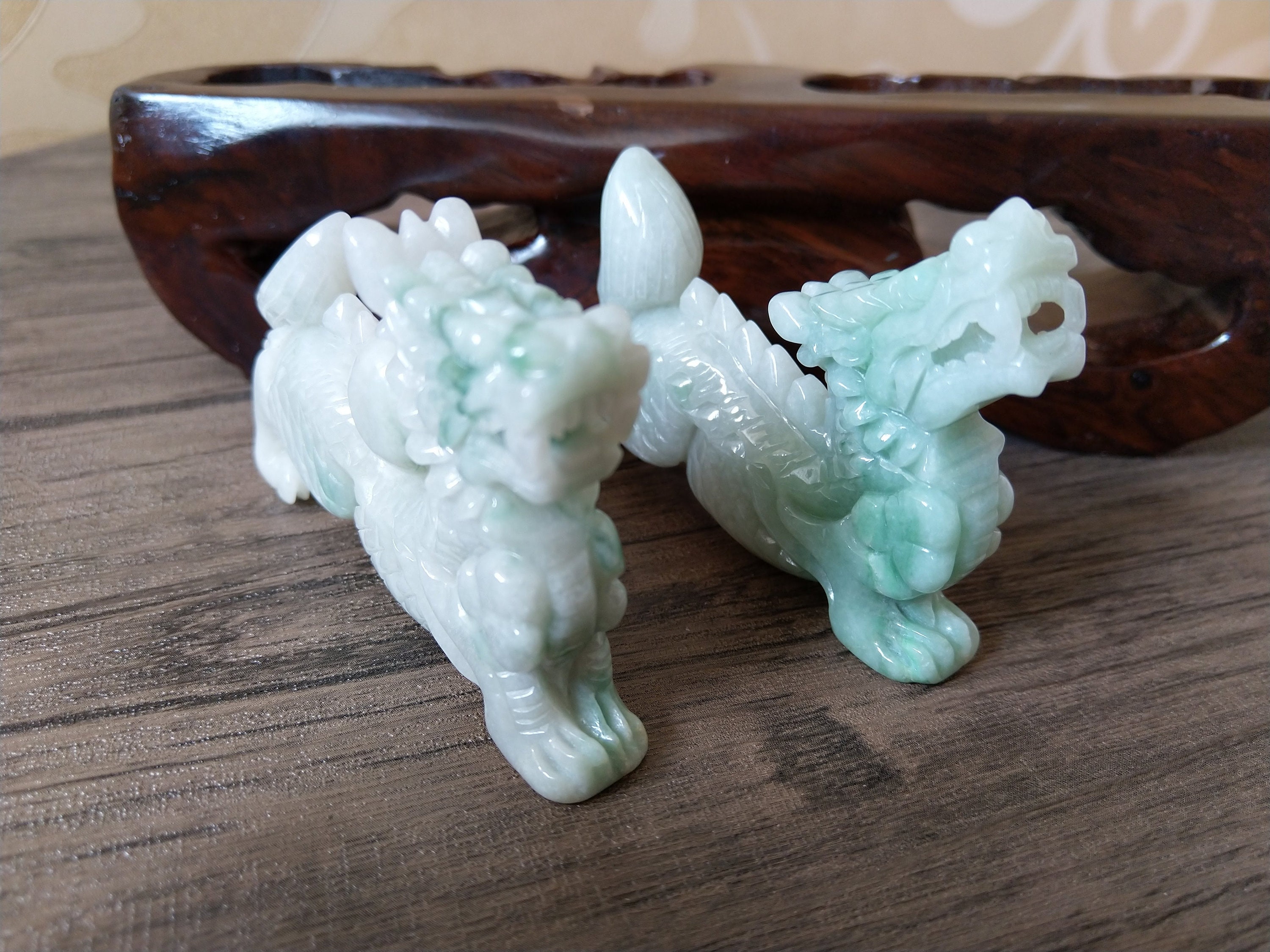 Chinese Qilin Kirin Jadeite Jade Statue With Wooden Base | Etsy