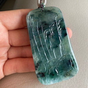 Carved Landscape Jadeite Jade Pendant, Green, Bridge Mountain Tree ...