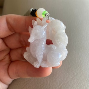 Nine-tailed Fox Jadeite Jade Pendant for Necklace, Light Green & White ...