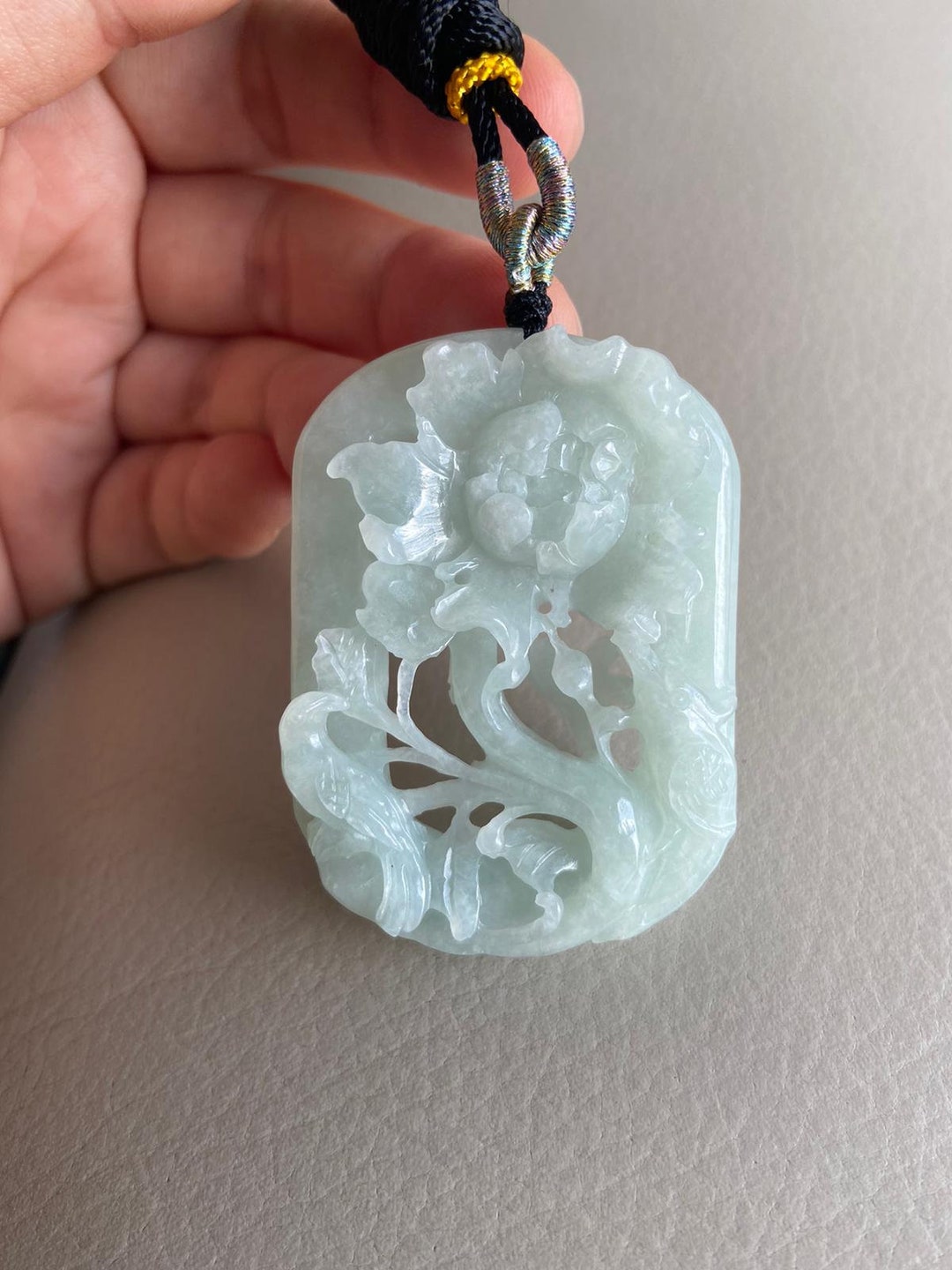 Flower & Bird Jadeite Jade Pendant, Light Green, Natural Grade A Jade ...