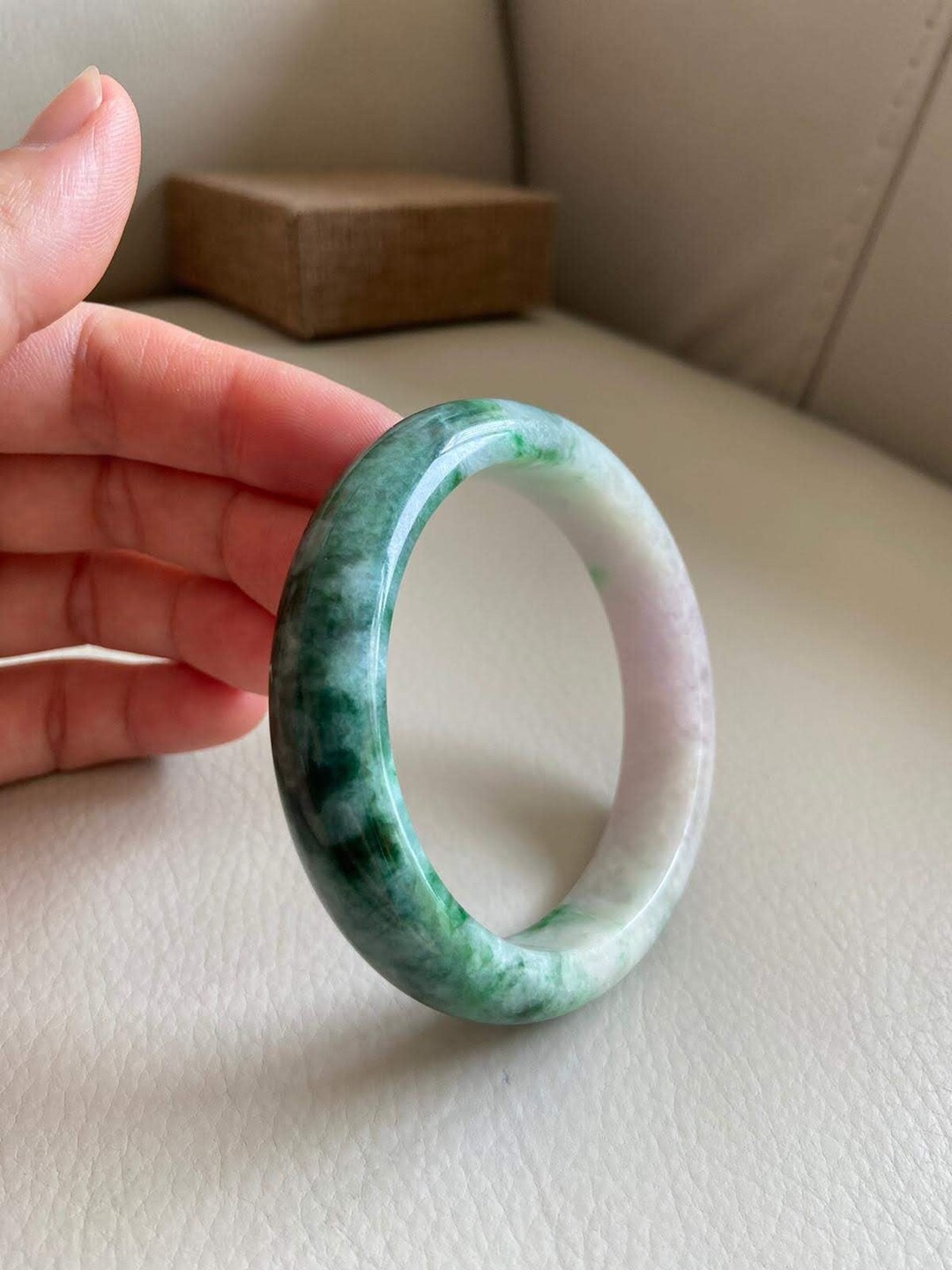 Jade Bangle 59.4mm (2.34"), Round Shape, Green & Lavender, Jadeite ...