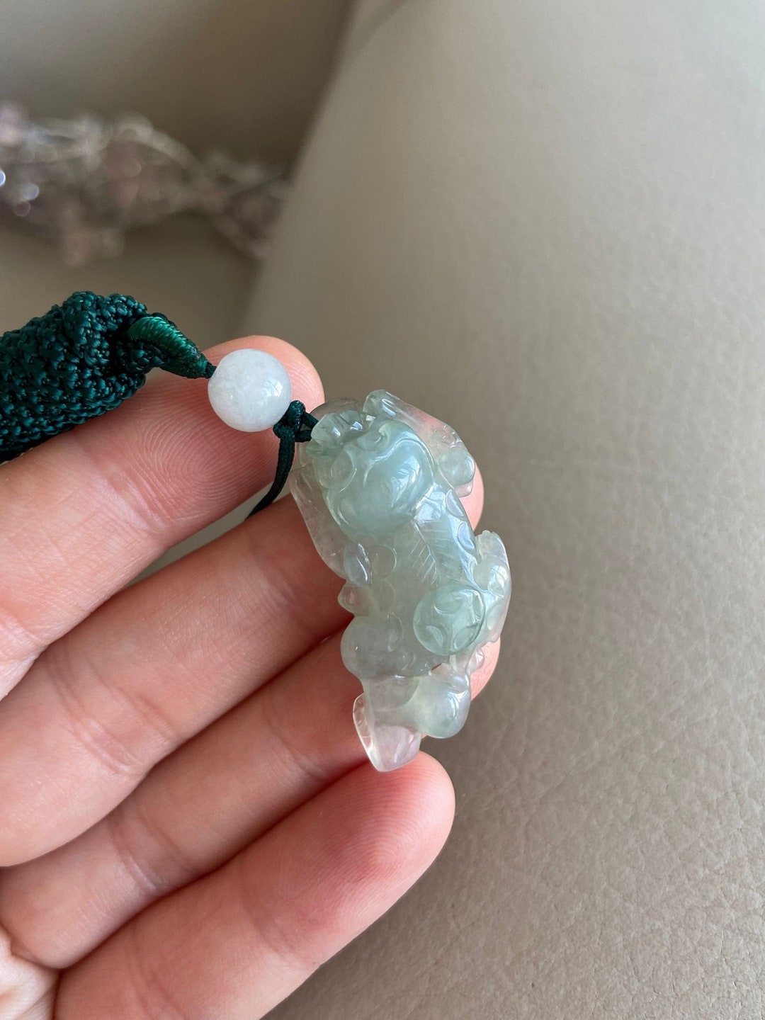 Chinese Pixiu (貔貅) Jadeite Jade Pendant, Light Green, Natural Grade A ...