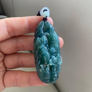 Carved Landscape Jadeite Jade Pendant, Chinese Style Scenery, Bridge ...