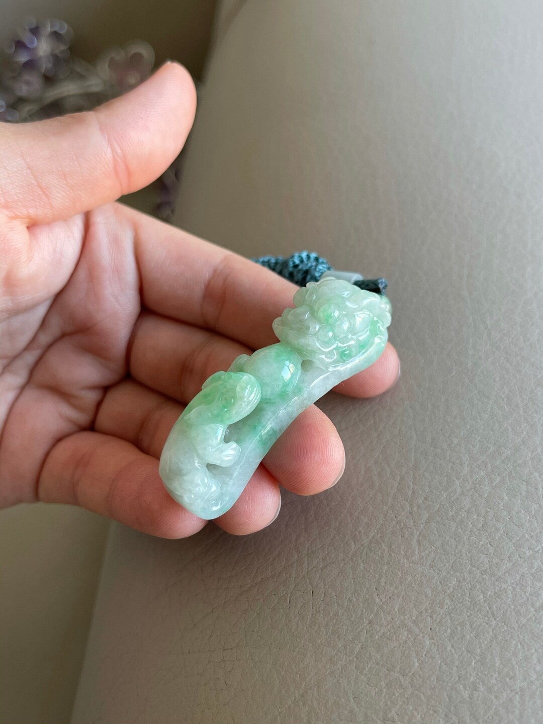 Chinese Dragon Jadeite Jade Pendant, Light Green, Natural Grade A Jade ...
