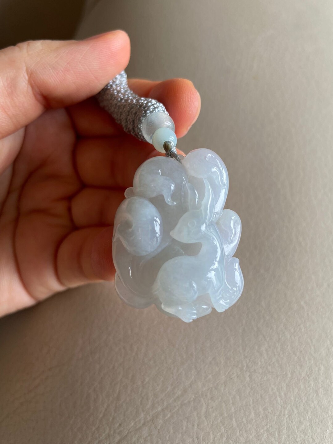 Nine-tailed Fox Jadeite Jade Pendant, Light Green, Natural Grade A Jade ...
