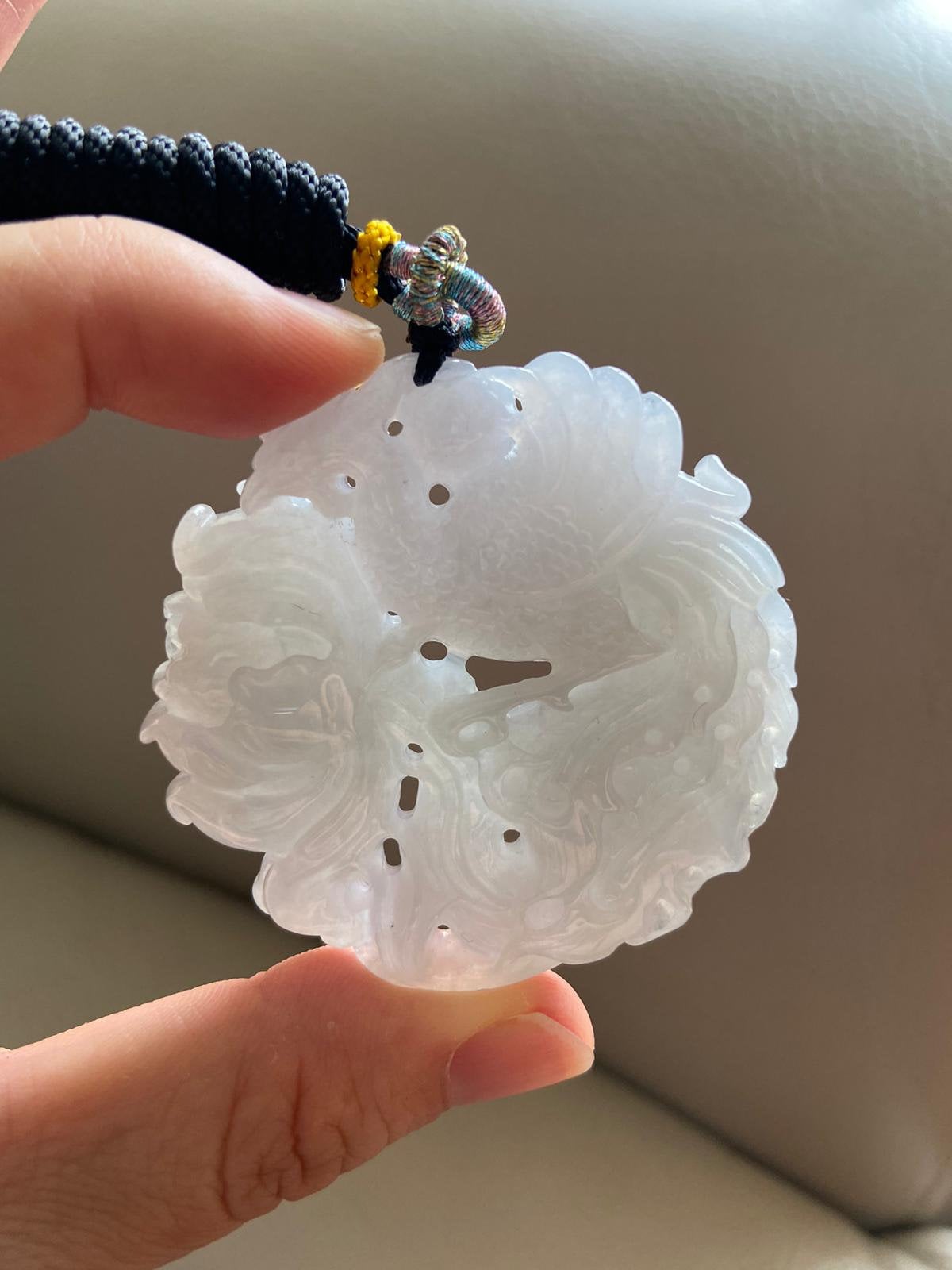 Chinese Phoenix & Flower Jadeite Jade Pendant, Light Green, Natural ...