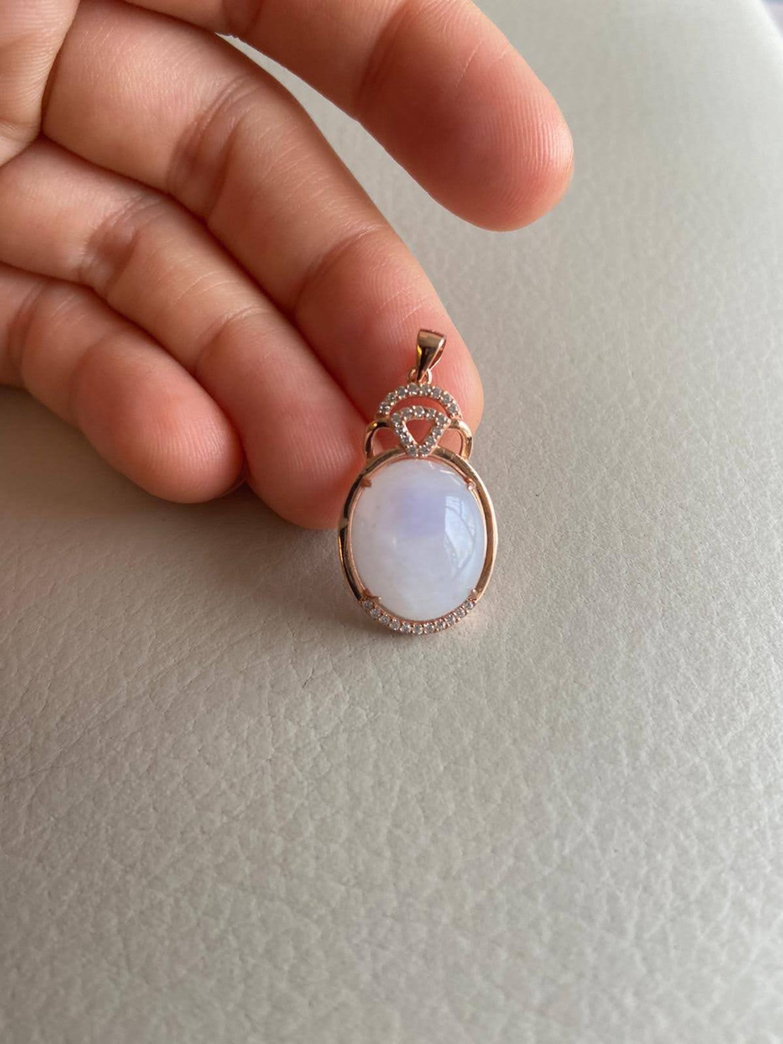 Oval Egg Shape Jadeite Jade Pendant, With 925 Silver Plate, Light ...